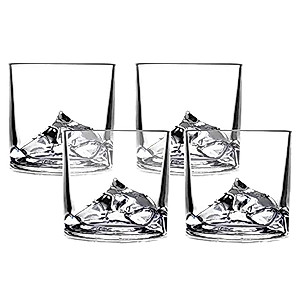 LIITON Mt Everest Whiskey Glasses Set of 4, Heavy Rocks Glasses Gift Set With Raised Mountain For A Quick Chill Without Ice