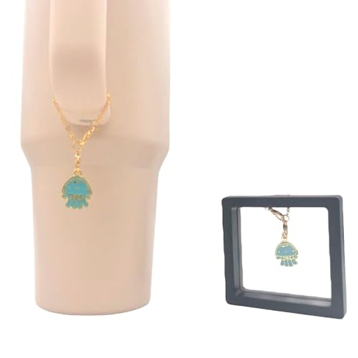 ZHU IN SY Stanley Cup Accessories Charms, Handle Charm for Tumbler/Water Bottle Personalized, Water Cup Identification Metals Name Plate/Simple Modern (Blue-Green Jellyfish)