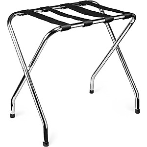 USTECH Luggage Rack-Single Tier, Pack of 1, Chrome, Fully Asssembled, Foldable Rack for Guest Room