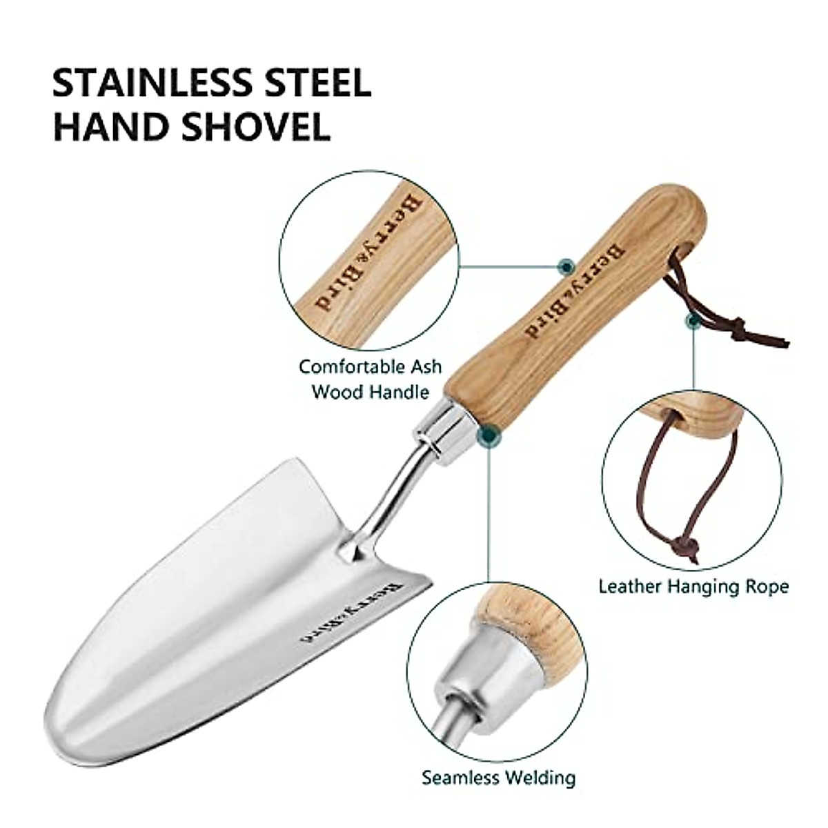Stainless Steel Trowel, Garden Small Flower Hand Shovel, Potting Soils Scoop with Wood Handle, Gardening Bonsai Tools for Transplanting Digging Weeding Planting