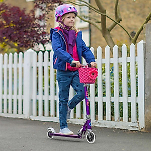 Micro Kickboard- Sprite LED - 2 Wheeled Kick Scooter Ages 6+, fold-to-Carry, Lightweight, Portable Scooter with Motion-Activated Light-up Wheels (Purple Stripe)