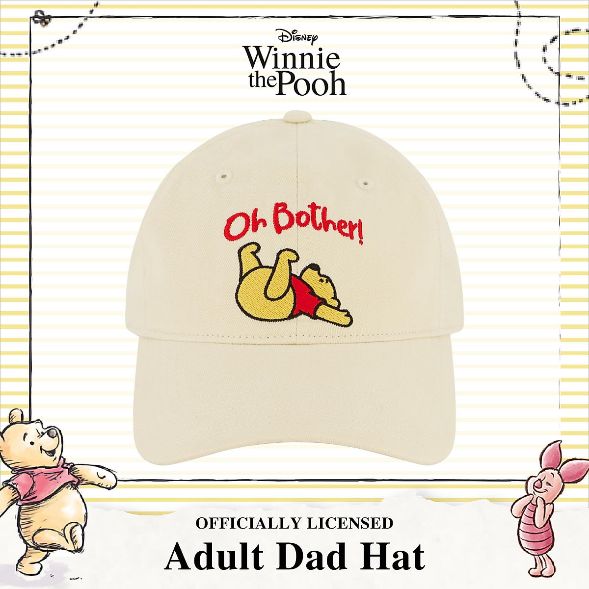 Disney Winnie The Pooh Dad Hat, Cotton Adjustable Adult Baseball Cap with Curved Brim, Khaki, One Size