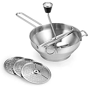 Food Mill Stainless Steel With 3 Grinding Milling Discs&Handle, Durable Bowl Rotary Food Mill for Tomato Sauce, Applesauce, Puree, Mashed Potatoes, Jams, Baby Food