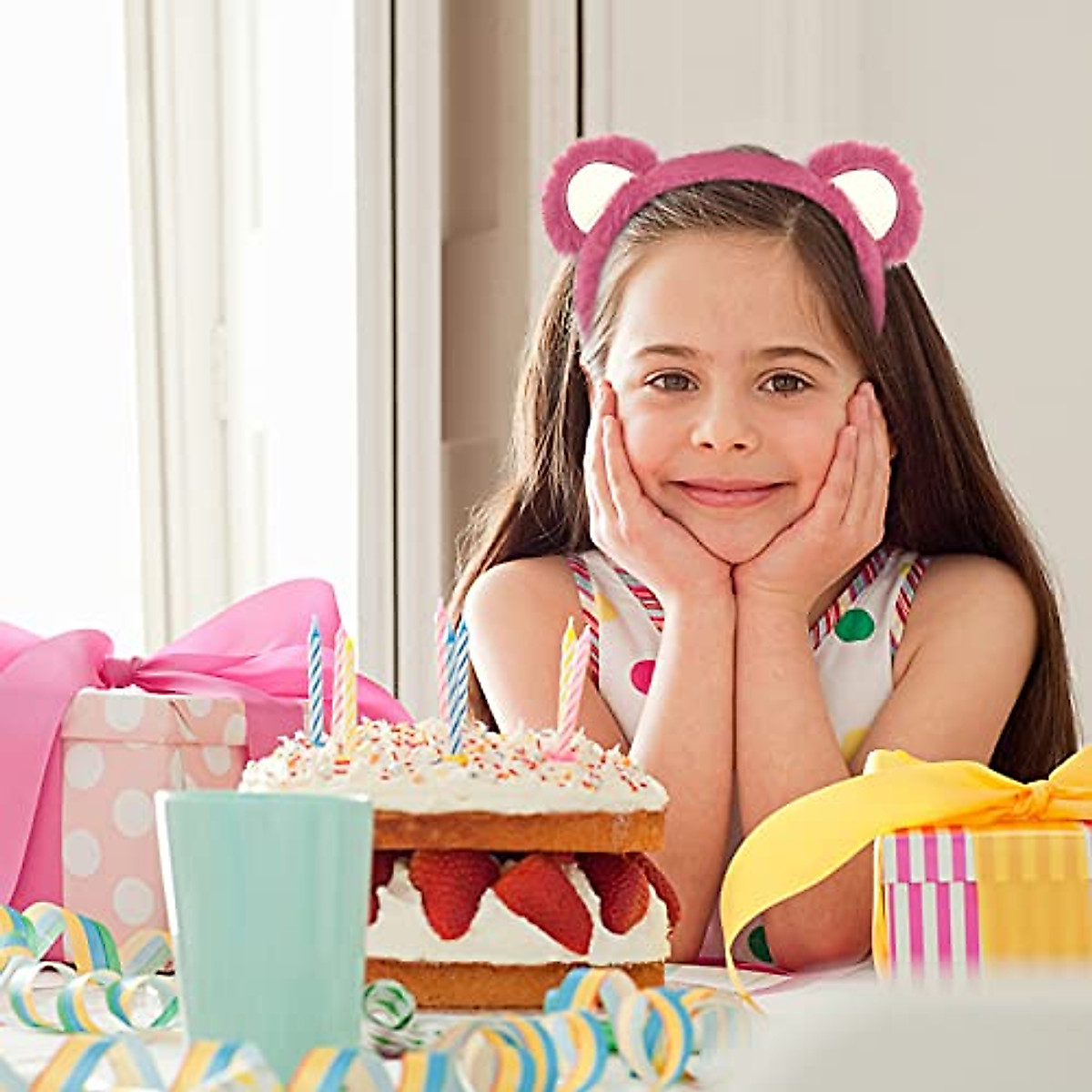 Wittocs Rose Red Bear Ears Headband Plush Bear Ear Headwears for Women Girls Makeup Headband Cute Fashion Fluffy Soft Face Washing Headbands New Year Christmas Valentines Day Hair Hoop