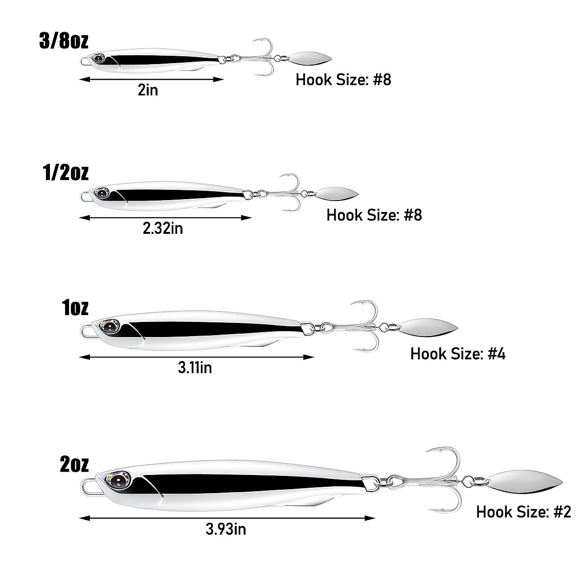 Dr.Fish 3 Pack Jigging Spoons Metal Casting Jigs Bladed Treble Hooks Saltwater Casting Spoons Surf Fishing Lures Vertical Diamond Jigs Mackerel Striper Bluefish Lures 1oz-#4 Hook