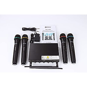 Debra Audio Pro UHF 4 Channel Wireless Microphone System with Cordless Handheld Lavalier Headset Mics, Metal Receiver, Ideal for Karaoke Church Party (with 4 Handheld (A))