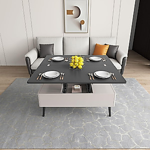 GraceNook Grey Lift Top Coffee Table, Coffee Table Converts to Dining Table, Lift Top Coffee Table with Storage and Drawers for Living Room, Bedroom