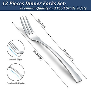 Gymdin 12 Pieces Dinner Forks Set, Forks Silverware(8 inches), 3-Tine Forks Set, Top Food Grade Stainless Steel Silverware Forks, Highly Mirror Polished, Silver Fork, Metal Forks, Dishwasher Safe