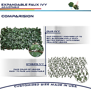 Artificial Expandable Ivy Leaf Faux Leaves Privacy Fence Screen for Outdoor Indoor Backyard Patio Balcony (Single Sided Leaves, 2 Packs)