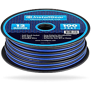 InstallGear 12 Gauge Speaker Wire AWG (100ft - Blue/Black) | Speaker Cable for Car Speakers Stereos, Home Theater Speakers, Surround Sound, Radio, Automotive Wire, Outdoor | Speaker Wire 12 Gauge