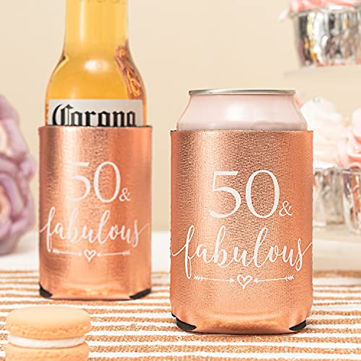 Crisky 50th Birthday Can Cooler for Women 50th Birthday Decorations Rose Gold Can Berverage Beer Sleeve Party Favor, Insulated Can Coolies 50th Birthday Gift Idea for Her 12 Pack