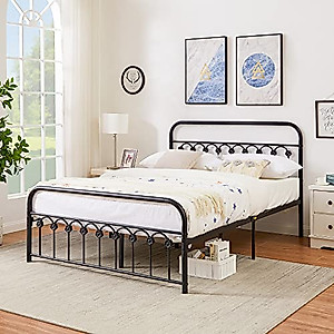 VECELO Bed Frame, Queen Size Metal Platform with Headboard & Footboard, Premium Steel Slat Support Mattress Foundation,No Box Spring Needed