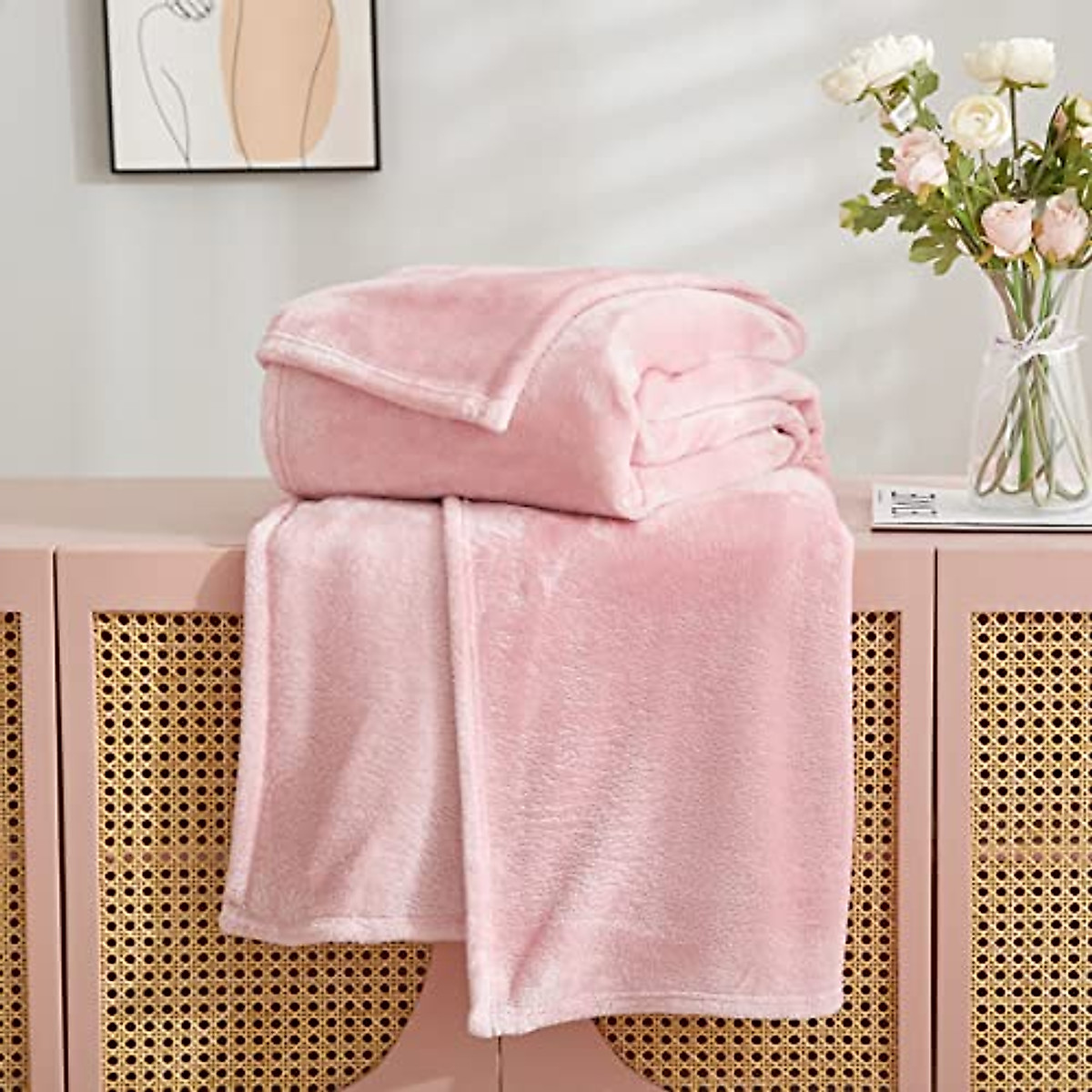 INSPIRE CRAFTER Blankets Single Size, Upgrade 300GSM Cozy Warm Flannel Fleece Blanket for All Season, Thick Fuzzy Throws for Sofa, Bed, Couch, Office, Travel, RV, Camping(50" x 60",Pink)