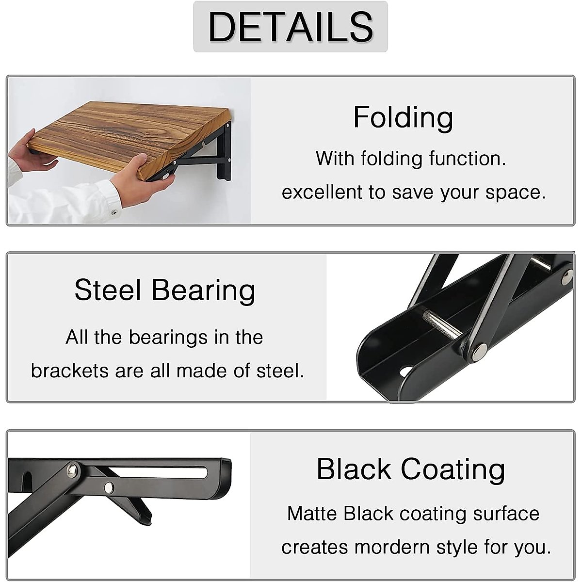 AUTOHJ Folding Shelf Brackets - 16 Inch 2 Pcs Heavy Duty Stainless Steel Collapsible Triangle Shelf Bracket, DIY Wall Mounted Folding Table Hinge, Space Saving for Bench Table with Screws