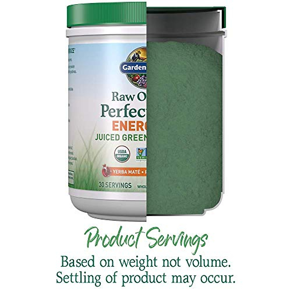Garden of Life Raw Organic Perfect Food Energizer Juiced Green Superfood Powder - Yerba Mate Pomegranate, & Probiotics, Gluten Free Whole Food Greens Supplements, 30 Servings, 9.73 Oz