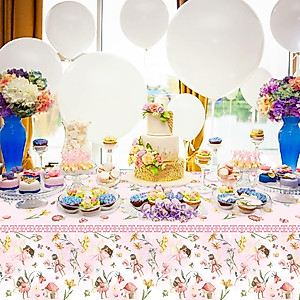 XUELIREN 3PCS Fairy Party Tablecloth for Girls 1st 2rd First Birthday Fairies Enchanted Themed Baby Shower Party Decorations Garden Flower Table Cover-54x108IN
