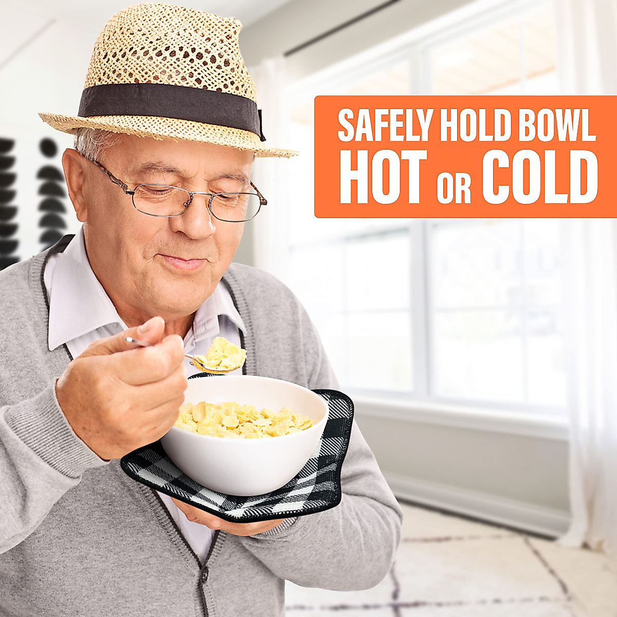 RS Collections 4 Pieces Microwave Bowl or Pot Holders Microwave bowl holder set to keep food warm Heat Resistant Potholder Protector Large Hot Pads Microwave Plate Holder (Black & White Plaid)