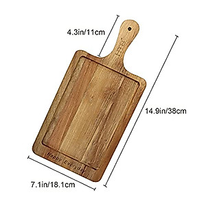 Acacia Wood Paddle Serving Board HAPPY EVERYDAY Engraved, 15 x 7.1 In Small Kitchen Wooden Cutting Board With Handle, Slicing Board for Cooked Food, Bread Serving Board By HTB