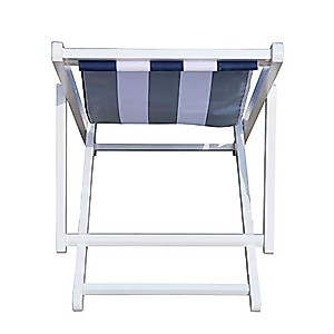 Outdoor Folding Chairs, Adjustable Populus Wood Patio Sling Chairs Outdoor, Folding Sling Lounge Chairs for Outside, with Broad Blue Stripe
