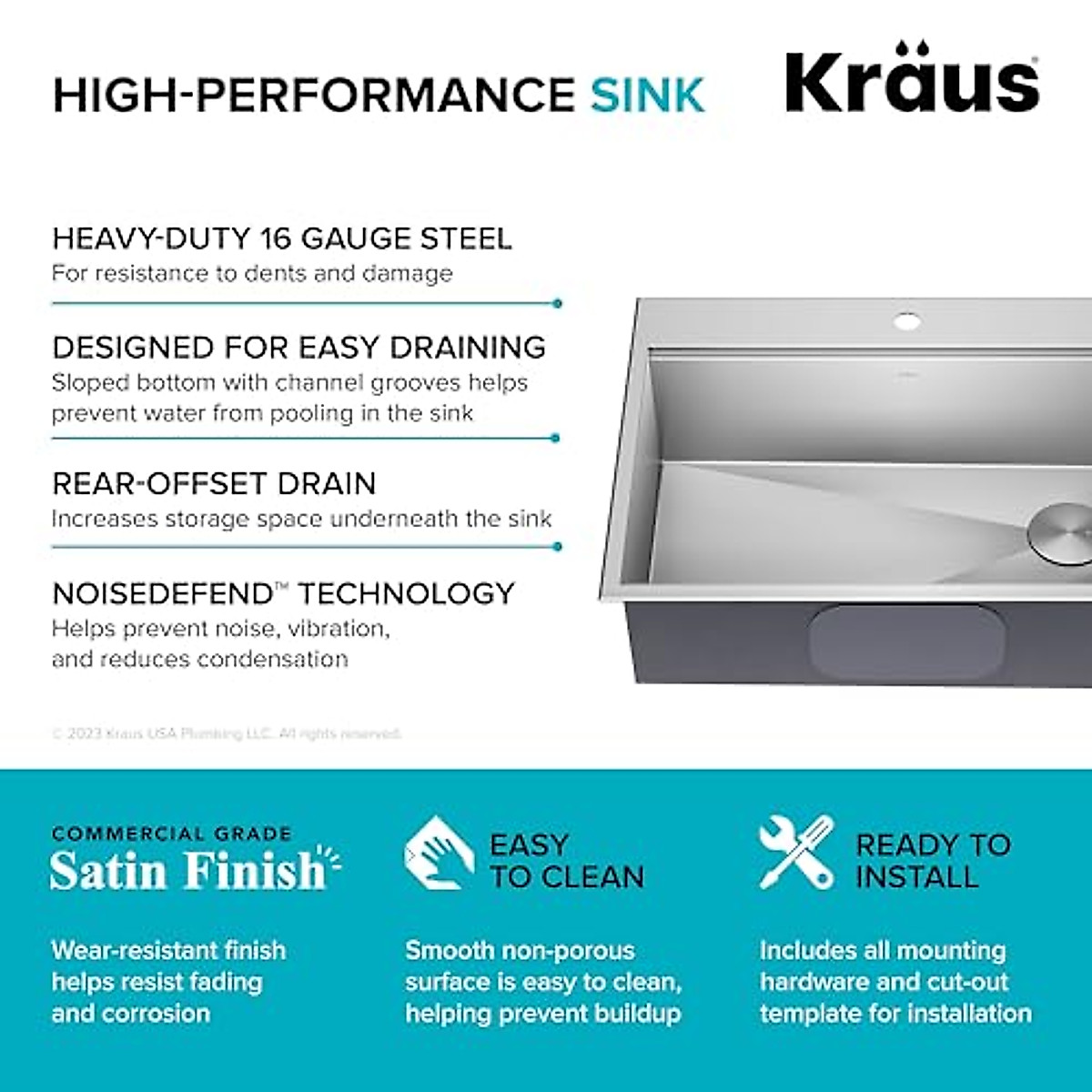 KRAUS KWT310-30 Kore Workstation 30-inch Drop-In 16 Gauge Single Bowl Stainless Steel Kitchen Sink with Integrated Ledge and Accessories (Pack of 5)
