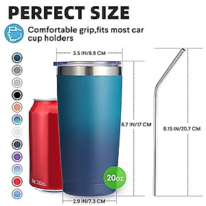 Volhoply 20oz Stainless Steel Tumbler with Lid and Straw,Double Wall Insulated Travel Iced Coffee Mug Fits Cup holder,Powder Coated Cups for Hot and Cold Drinks,Gifts for Women Men（Dark Night,1 Set）