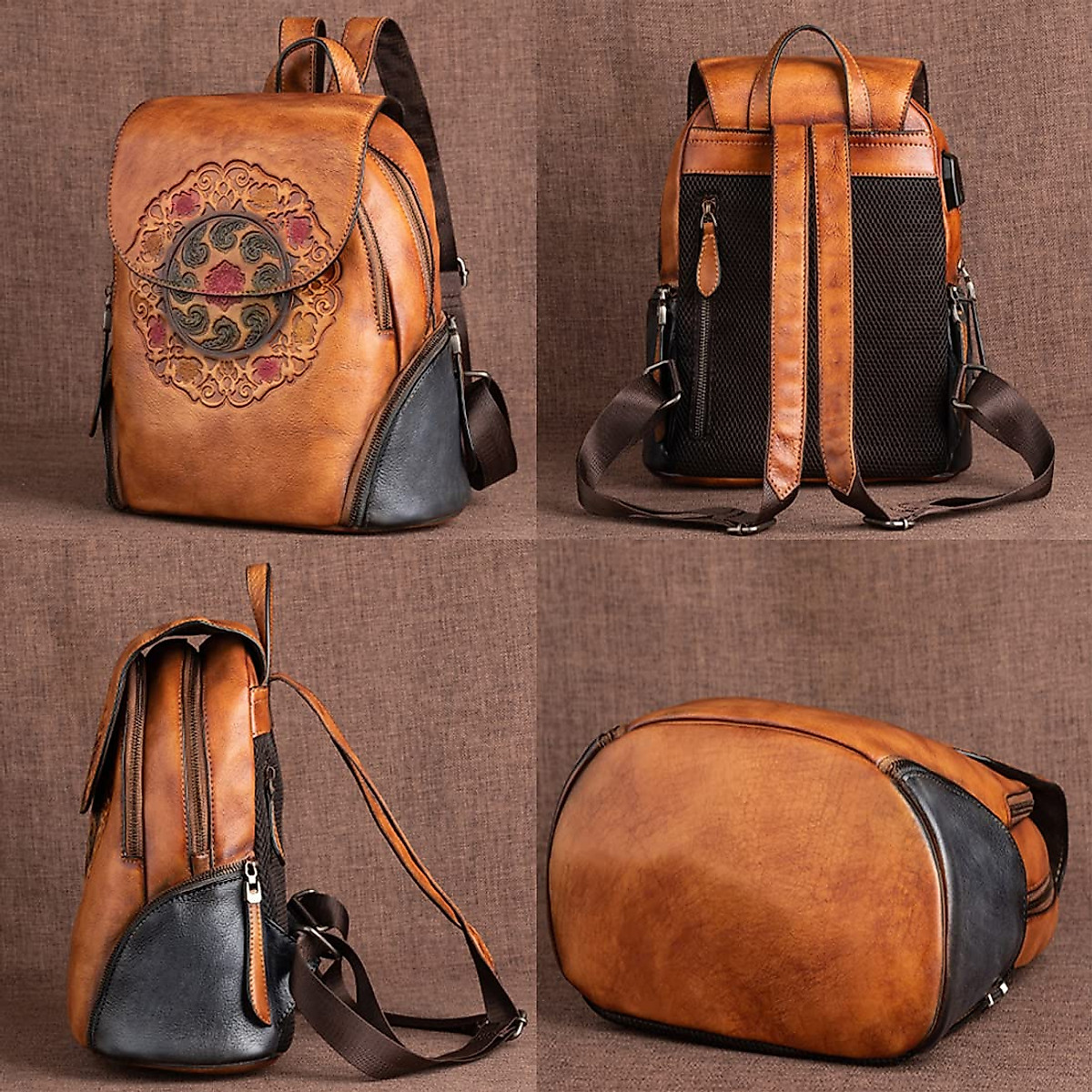 YHOK Vintage Embossed Leather Ladies Backpack (Green)