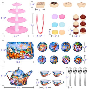 SIVEIS Tea Party Set for Little Girls Boys, 36pcs Kids Tea Toy Set for 3-8 Years Old Afternoon Tea Time, Include Blue Forest Animal Party Pattern Tin Teapot & Cup with Spoon, Dessert Tower,Play Food
