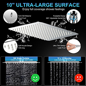 Luxsego 10-Inch Ultra-Thin Stainless Steel Rainfall Showerhead with 3-Way Diverter, Handheld Shower, and Adjustable Extension Arm