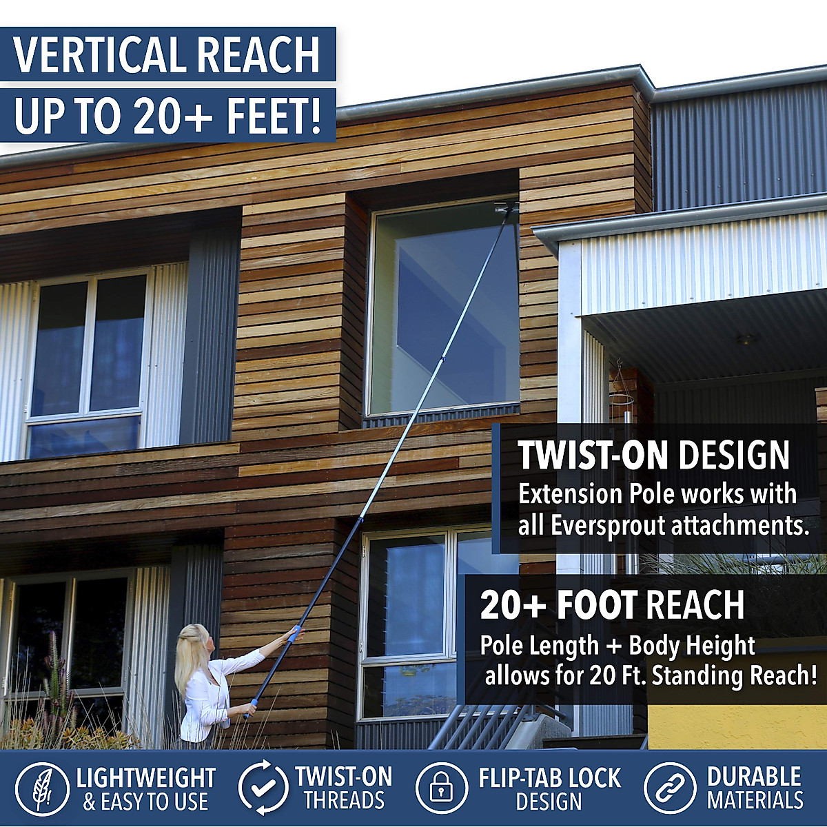 EVERSPROUT 5-to-12 Foot Telescopic Extension Pole, Lightweight Sturdy Aluminum Telescoping Pole, Easy Flip-Tab Lock Mechanism Telescopic Pole, Twist-On Metal Tip Paint Roller Extension Pole