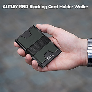 AUTLEY Slim Card Holder, Minimalist Pop Up Wallet for Men, RFID Blocking Mens Wallet with Cash Band (Black)