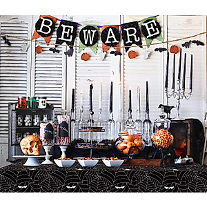 Halloween Tablecloth 3pcs Black Spider Web Tablecloth Halloween Party Decorations Supplies Rectangular Spider Cobweb Plastic Table Cover for Halloween Baby Shower, Birthday Decorations - 54" x 108"