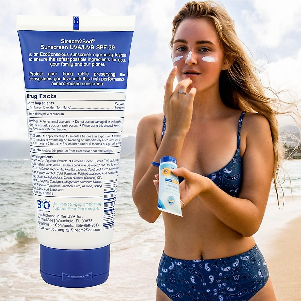 STREAM 2 SEA SPF 30 Mineral Sunscreen Biodegradable and Reef Safe Sunscreen, 3 Fl oz Non-Greasy and Moisturizing Mineral Sunscreen For Face Protection and Body Against UVA and UVB