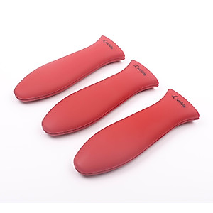 Silicone Hot Handle Holder, Potholder (Large Red) for Cast Iron Skillets, Pans, Frying Pans & Griddles, Metal and Aluminum Cookware Handles - Sleeve Grip, Handle Cover