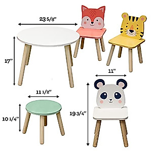 Kids Animal Table & Chair Set- Toddler Table w 3 Toddler Seats & Adult Stool for Arts, Activities- Adorably Themed Playroom Furniture, Dining Table or Activity Center for Daycares Classroom Play Area