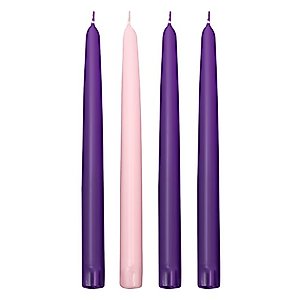 Elite Christmas Products Advent Candle Set. Made in The USA Self Fitting End. Premium Hand Dipped Candles, Dripless, 4 Pack - 3 Purple, 1 Pink