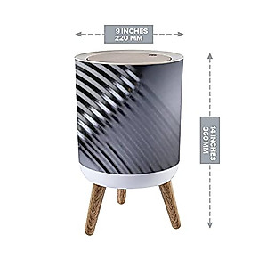 Press Cover Round Trash Bin with Legs Metal Surface with Embossed Strips Close up Abstract Push Top Trash Can with Lid Dog Proof Garbage Can Wastebasket for Living Room 7L/1.8 Gallon