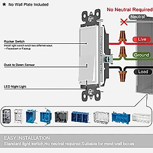 4Pack SOZULAMP Illuminated Light Switch-Esay to Install,No Neutral Wire,Single-Pole Decorator Paddle Rocker Light Switch with Night Light,15Amp 120/277Volt,Glossy White
