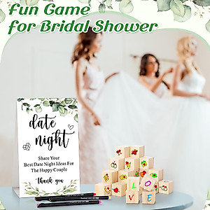 Dinifee 63 Pcs Bridal Shower Date Night Games Set with 50 Wooden Block 12 Pens 1 Game Sign Wedding Bridal Shower Ideas Gifts for Couple Date Night Activities Ideas Wishes Advice