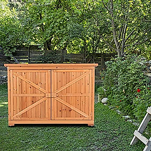 FRITHJILL 34.6 Inch Tall Outdoor Fir Wooden Storage Shed, Tool Organizer Cabinet with Double Doors