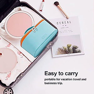 Makeup Bag Portable Travel Cosmetic Bag for Women, Beauty Zipper Makeup Organizer PU Leather Washable Waterproof (Light Blue)