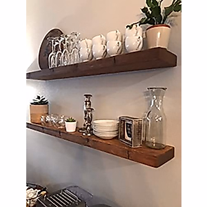 Joel's Antiques | 60 Inch Floating Shelves for Wall | Made of Natural Wood and Easy Install | Heavy Duty Rustic Book Shelves | Perfect for Bathroom, Kitchen, Living Room | Medium Brown 60x9x2 Inches