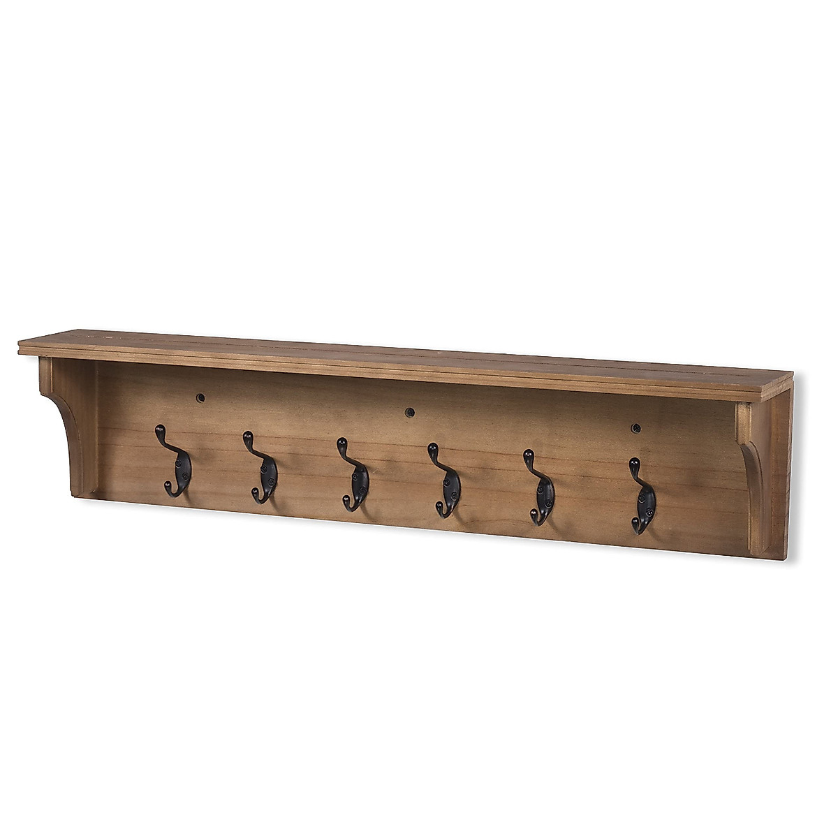 brightmaison Mante Entryway Organizer with Key Holder and Coat Rack, 6 Hooks For Hanging Face Masks, 30" Wood Walnut