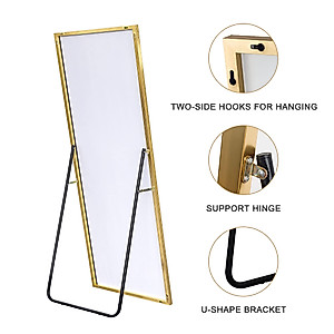 Natsukage Full Length Mirror Wall Mirror Full Length Mirror for Wall Hanging or Leaning Against Wall Dressing Mirror Body Mirror Aluminum Alloy Frame (44"x16", Gold)