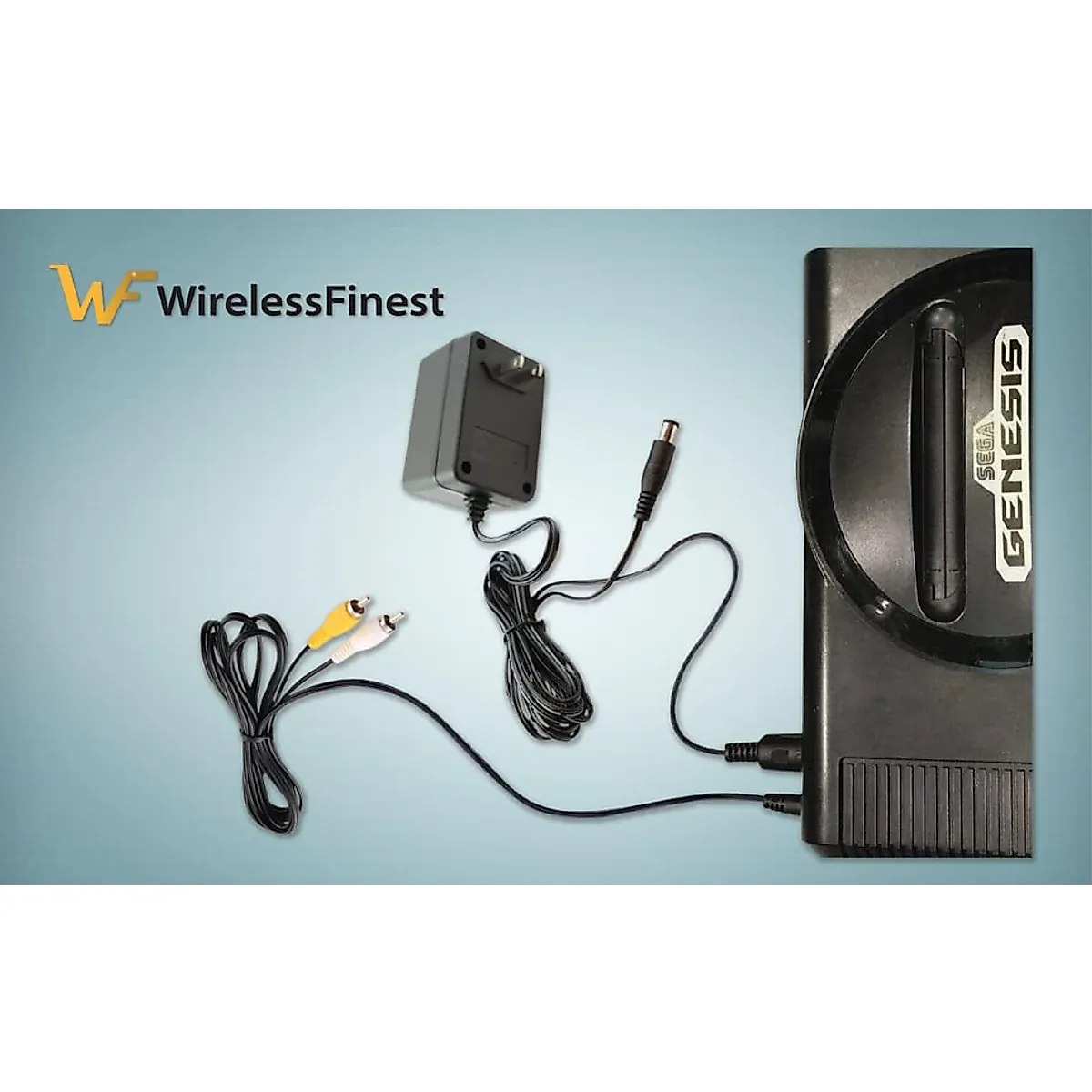 WirelessFinest Audio Video RCA AV Cable Adapter Cord + AC Power Supply To External TV Screen Monitor For SEGA Genesis 1 Original MK1601 First 16 Bit Version ONLY Gaming Systems Console Game Bundle Set