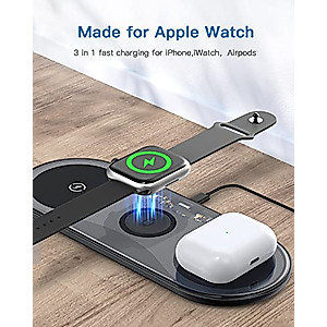 Wireless Charging Pad,TELSOR Portable 3 in 1 Wireless Charger Station for Multiple Devices,Ultra-Slim Travel Charging Pad for Apple Watch 7/6/5/4/3/2,iPhone 14 13 12 Pro& AirPods 3/2/Pro