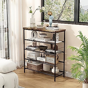 SUOERNUO Shoe Rack Organizer 5 Tier for Closet Entryway Free Standing Metal Storage Shoe Shelf with MDF Top Board，Black+Rustic Brown