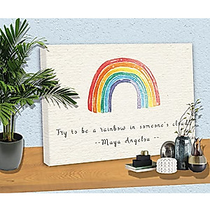 EZOSUN Try to be a rainbow in someone's cloud Inspirational qoute, Motivational canvas Wall Art print for Home Studio Office Decor. Gift for Kids Girl ，11.5X15