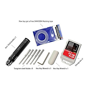 ANSAI Model Scriber Laser Mark Blades 0.2/0.4/0.6/0.8/1.0 mm with Rubber Cap + Carving Masking Tape 3mmx30m,Scribing line, For Engraved,Panel line,Resin GK, Gundam Model