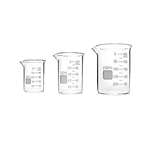 QWORK Glass Measuring Beaker Set, 3 Pcs (50ml 100ml 250ml), Graduated Measuring Low Form Glass Beaker