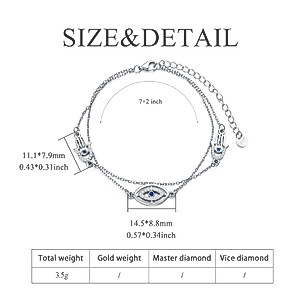 VONALA Sterling Silver Bracelets Claddagh/Celtic Knot/Cross/Evil Eye/Butterfly/Ladybug/Paw Print/Heart/Flower/Stethoscope Charm Link Chain Layered Bracelet Jewelry Gifts for Women (Evil Eye)